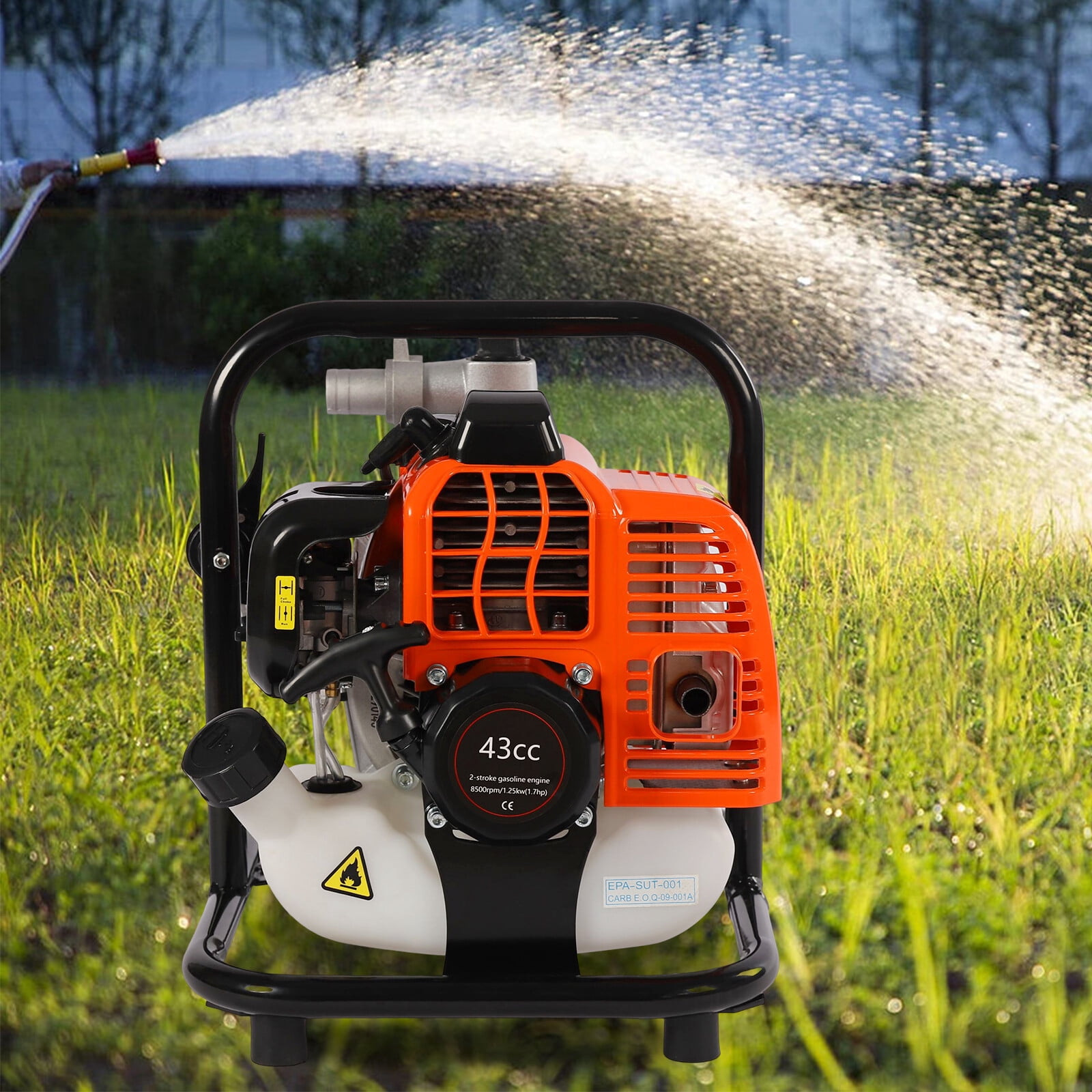 1in Gasoline Water Pump, 6500rpm, 1250W, 43CC 2-Stroke Gas Powered ...