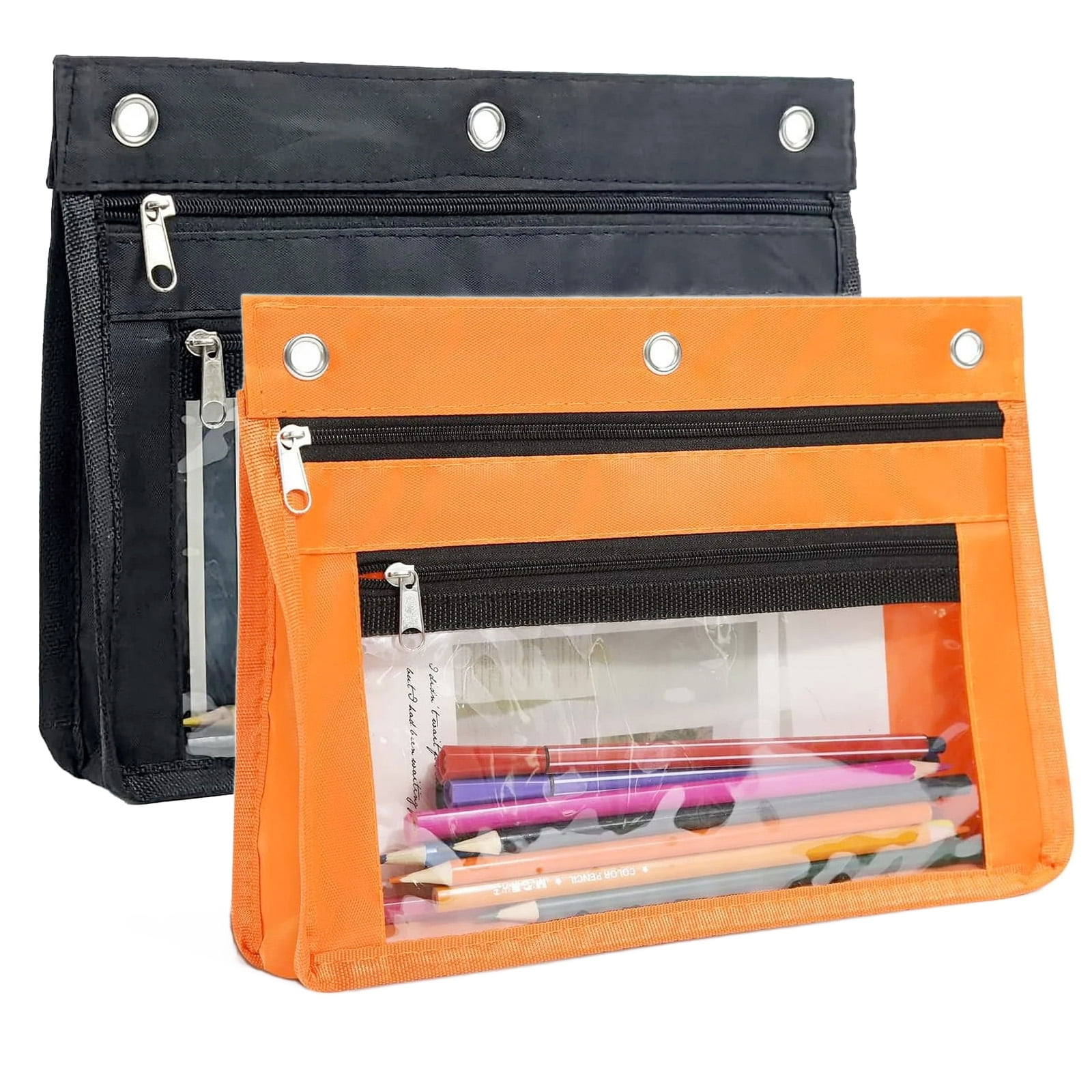 1inch Expandable Pencil Pouch for 3 Ring Binder, 2Pcs Large Capacity ...