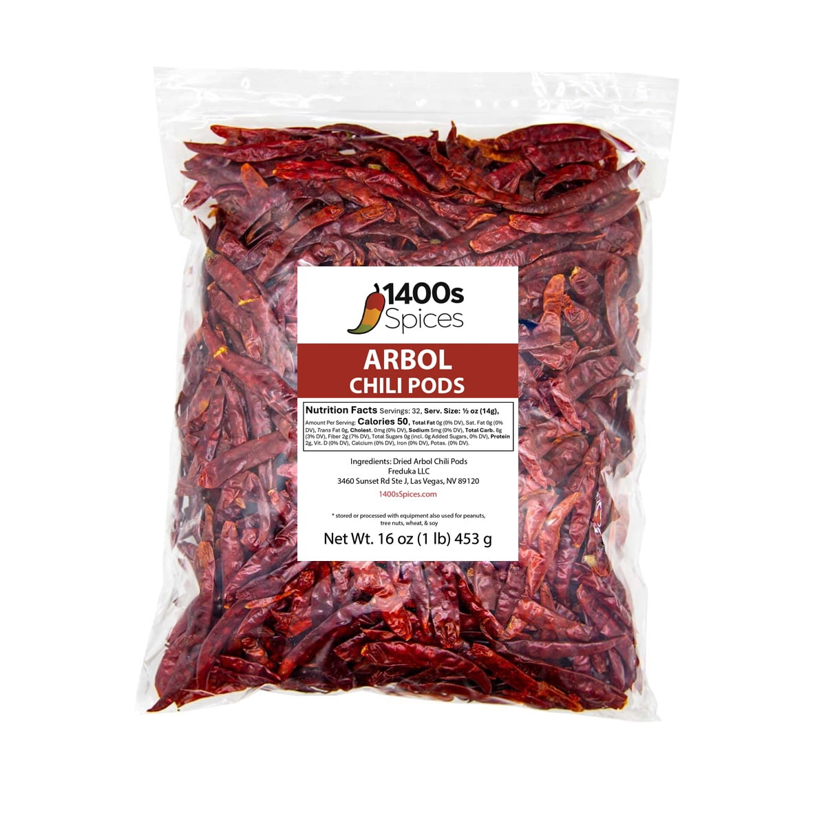 1400s Spices, Chile de Arbol, 1lb Stemless De Arbol Chilies Peppers ...