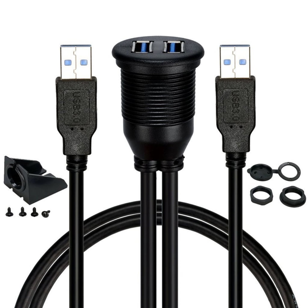1m 2 Ports Dual USB 3.0 Male to USB 3.0 Female AUX Flush Mount Car ...