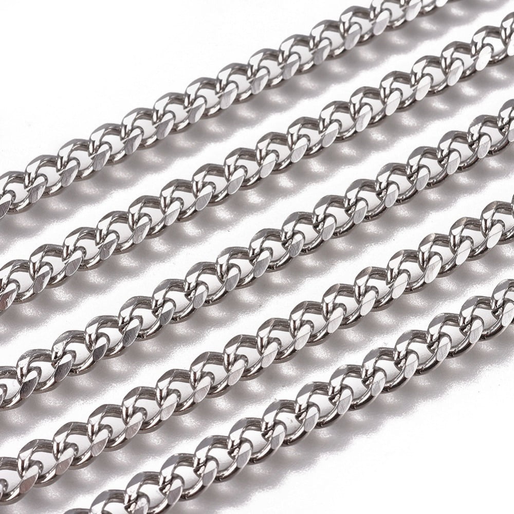 1m Non-Tarnish 3.28 Feet Handmade 304 Stainless Steel Cuban Link Chains ...