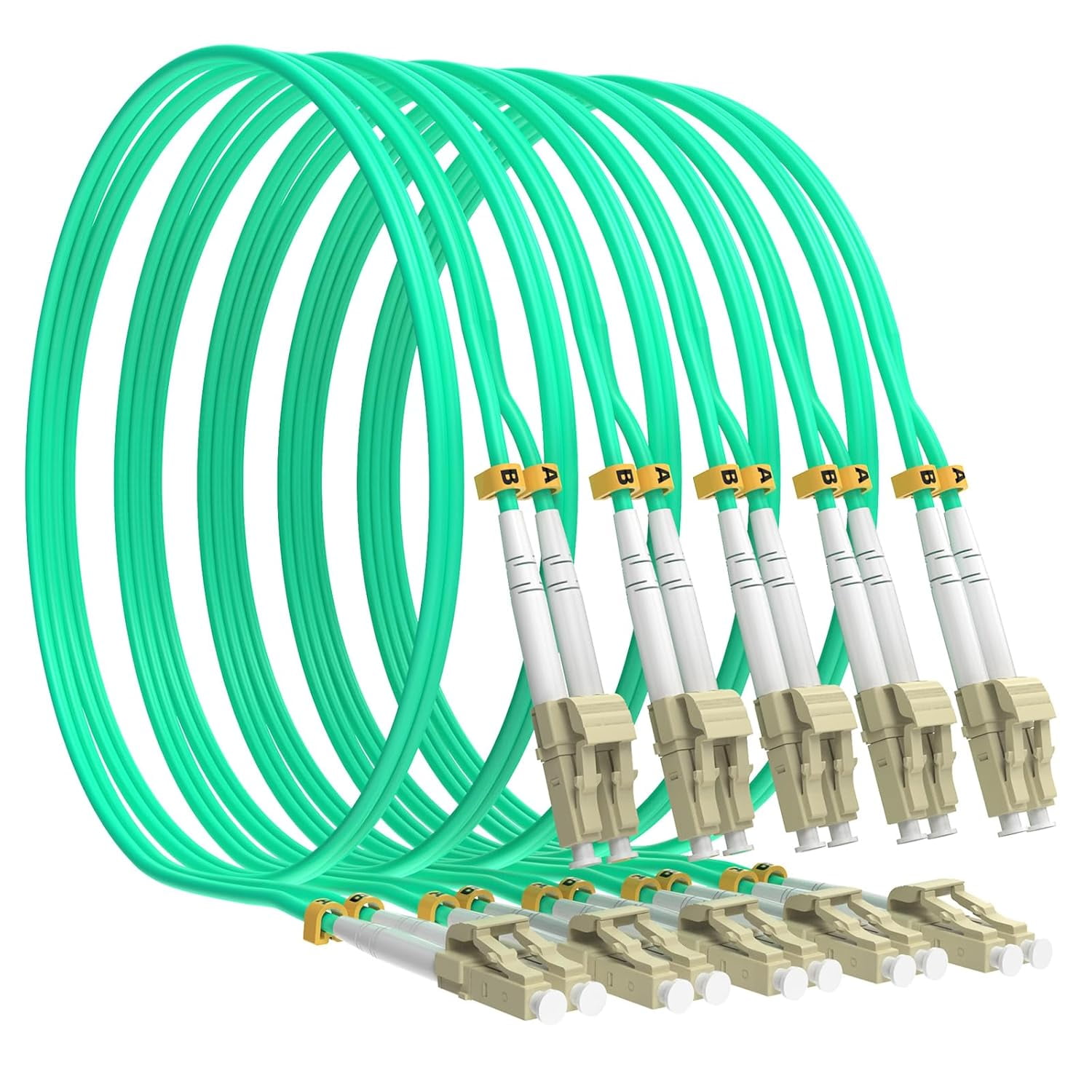 1m OM3 LC-LC Fiber Patch Cable 5-Pack, Aqua LSZH Multimode Duplex 50/125m, 10Gb MM Fiber Optic ...