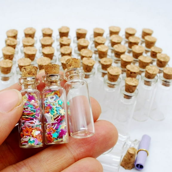 QUS 10PCS 1*2.8cm Mini Glass Bottle Small Tiny Clear Cork Stopper Glass ...