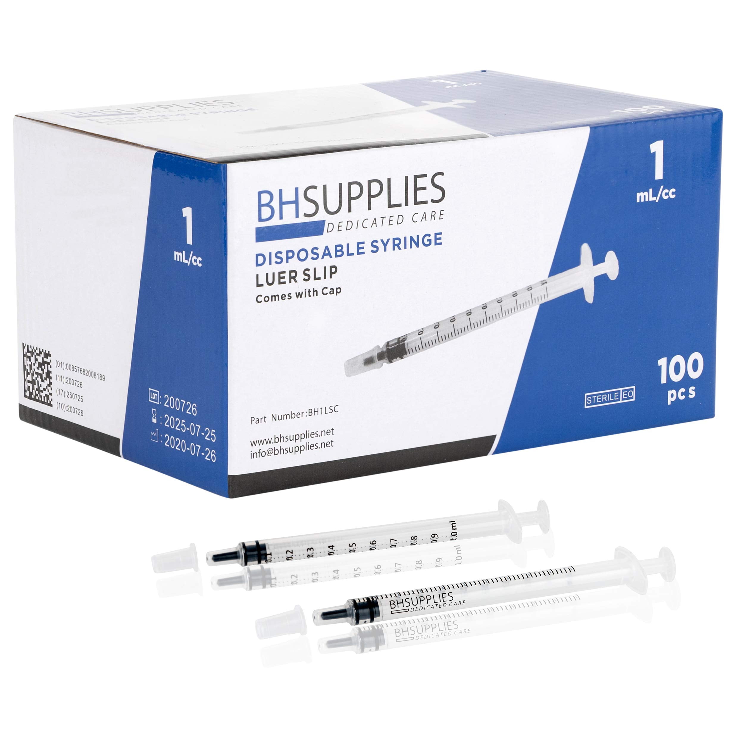 1ml Sterile Luer Slip Tip Syringe -100 Syringes by BH Supplies Individually Sealed - Walmart.com