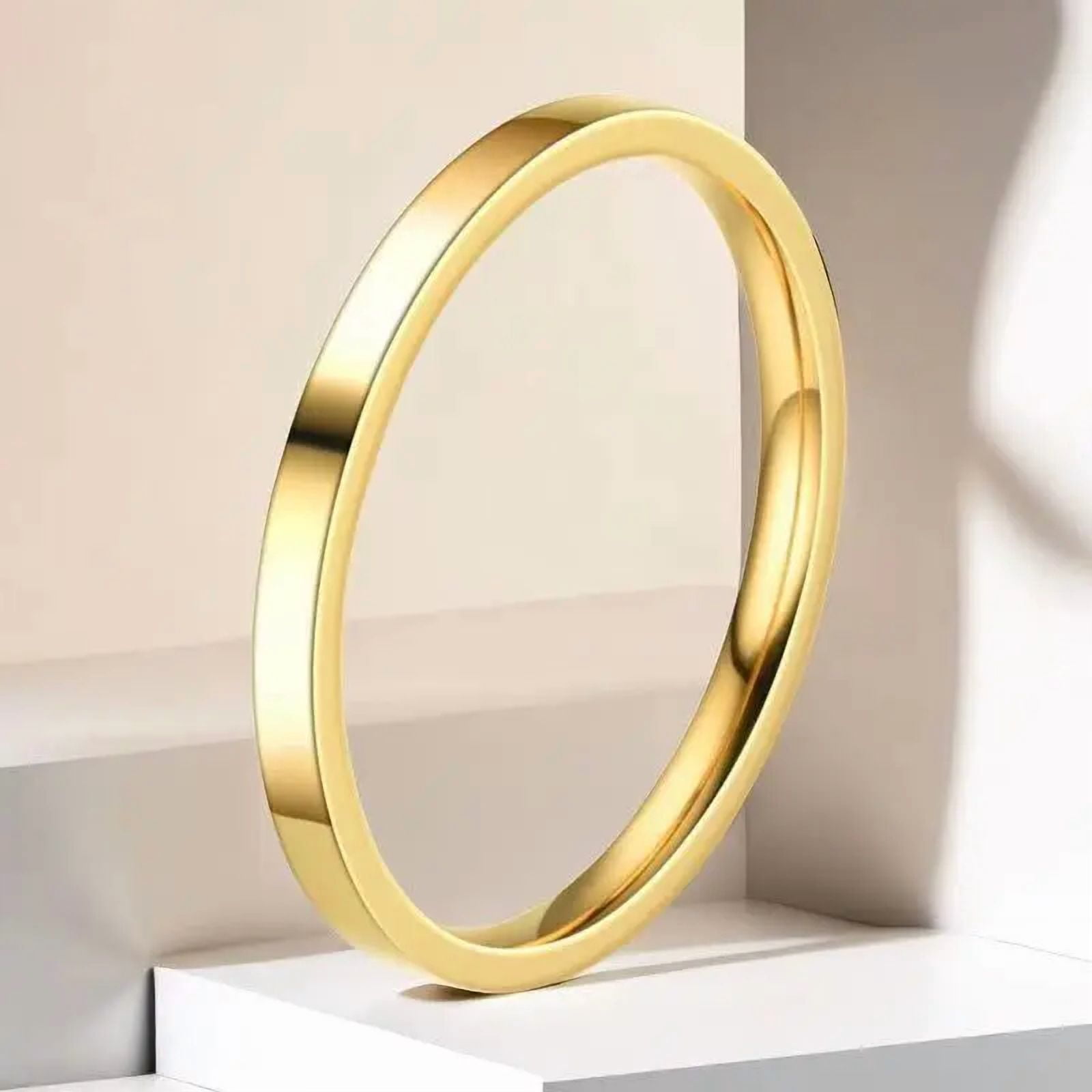 1mm 14K Yellow Gold Ring Anti-allergy Smooth Simple Rose/Gold/Silver ...