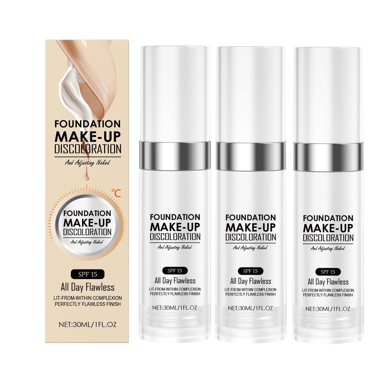 1oz 3PC Color Changing Foundation Liquid Flawless/ Full Coverage ...