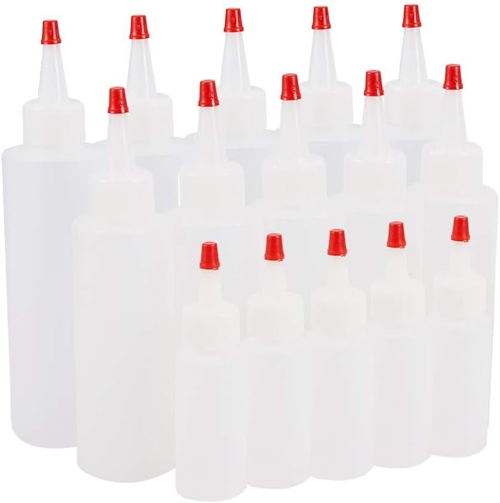 1oz 4oz 6oz 15 Pack Plastic Squeeze Bottles with Red Tip Caps for ...