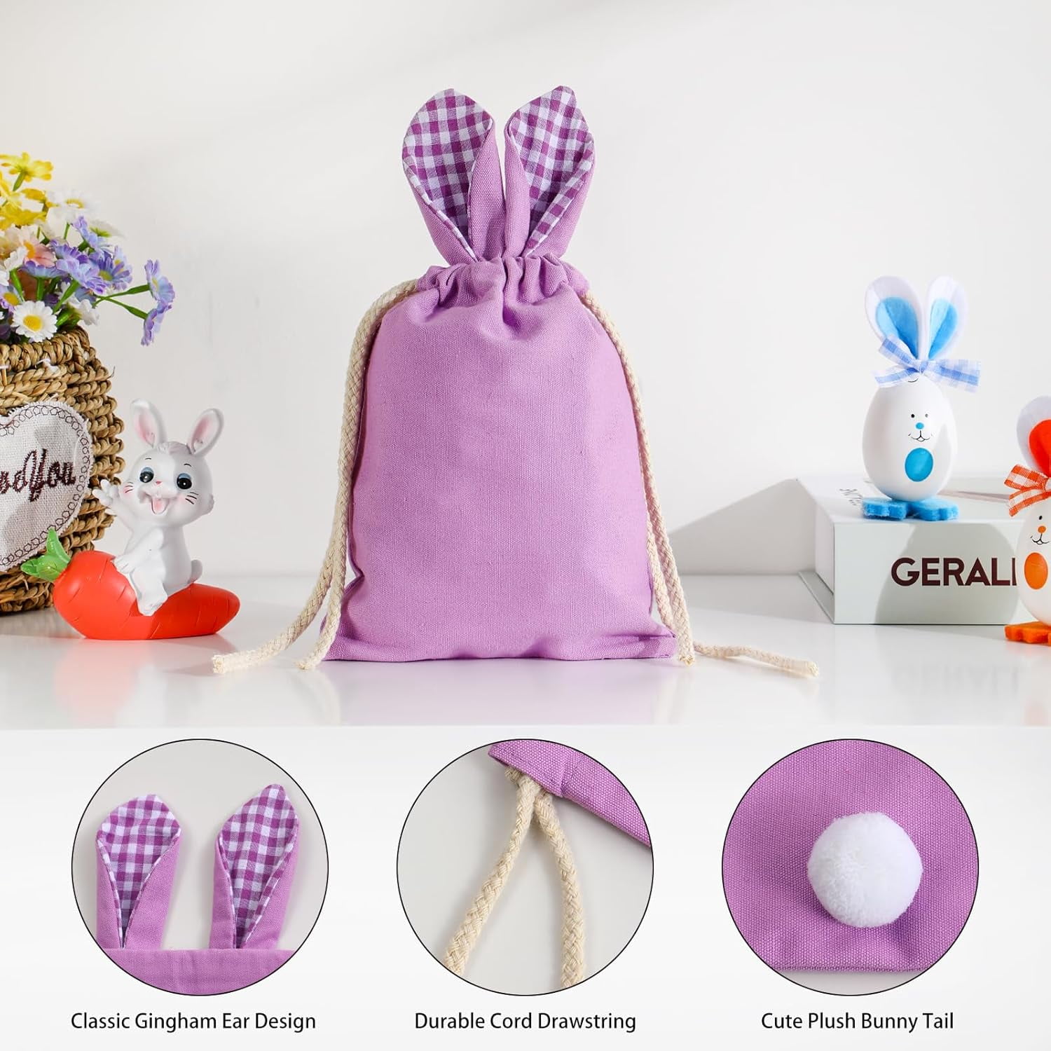 1pack Easter Candy Gift Bags for Baby,Velvet Bunny Easter Treat Bags ...