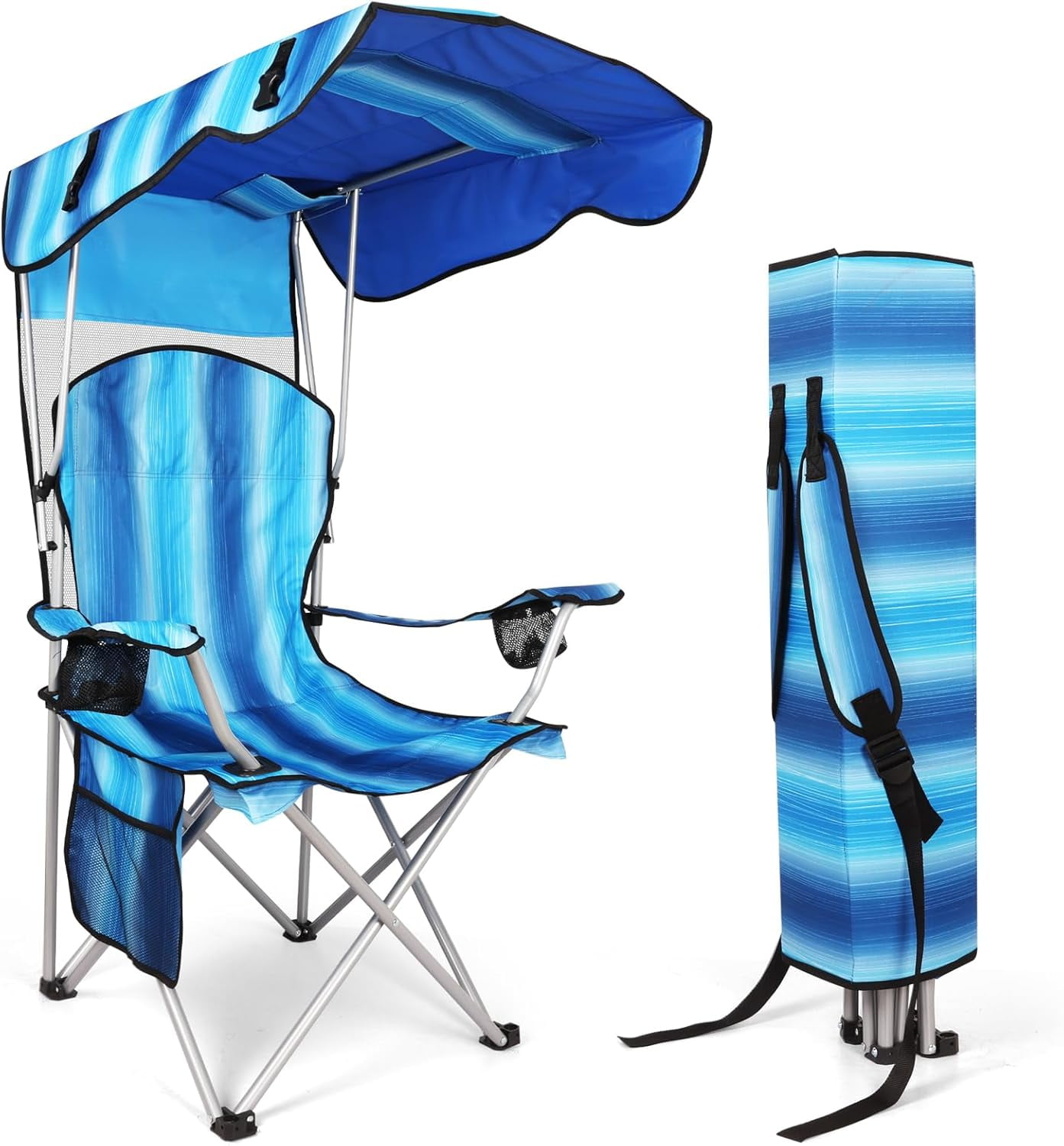 1pack Stripe Blue Outdoor Foldable Canopy Camping Chair, Heavy Duty ...