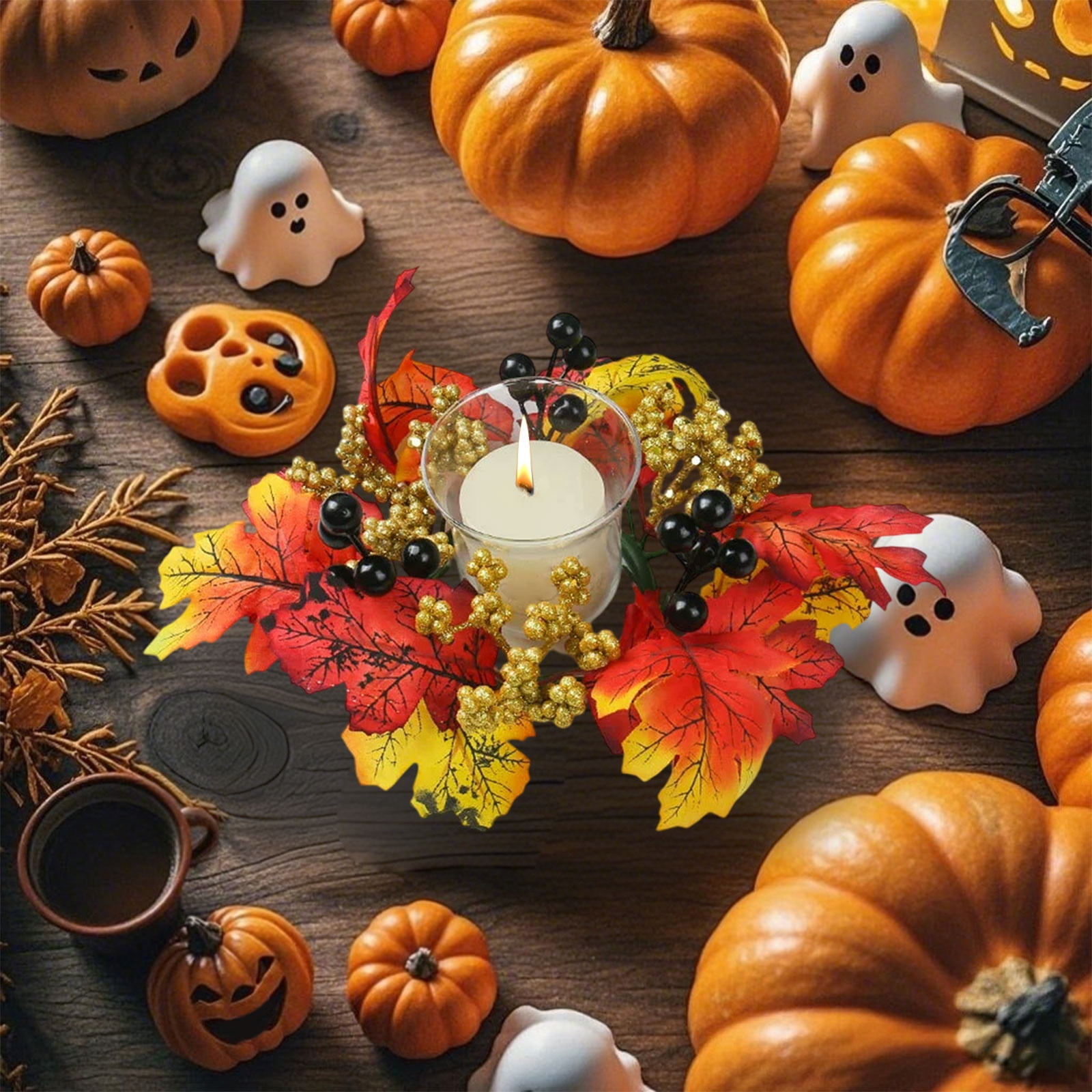 1packs Pumpkins Candle Rings Wreaths Fall Candle Rings Thanksgiving Day ...