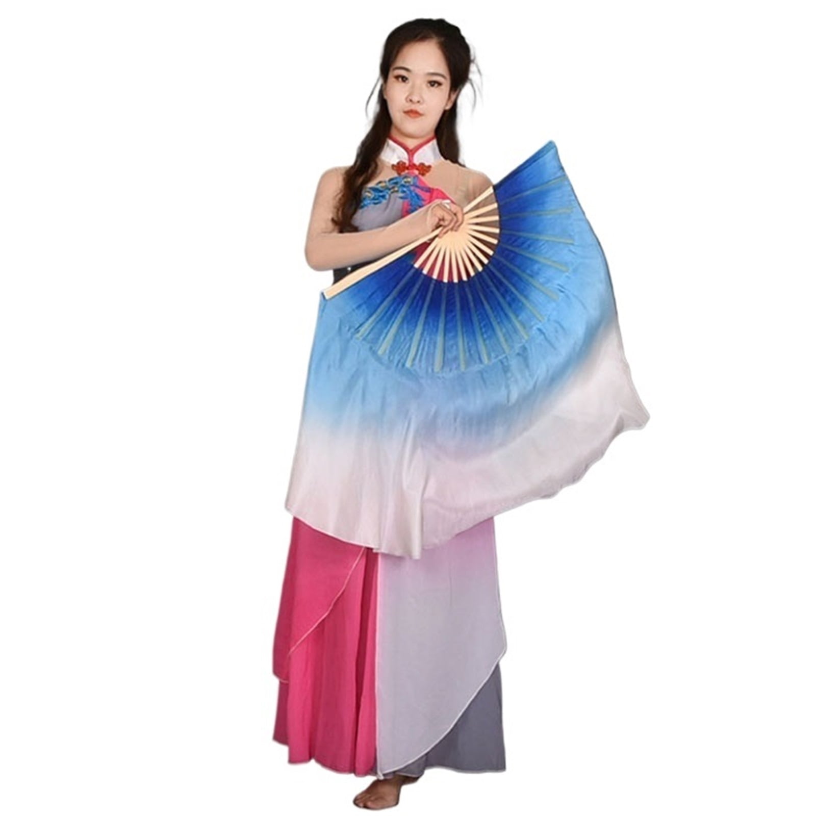 1pair (1L+1R) Gradient Color Belly Dance Silk Fan Veils Two-sides Real ...