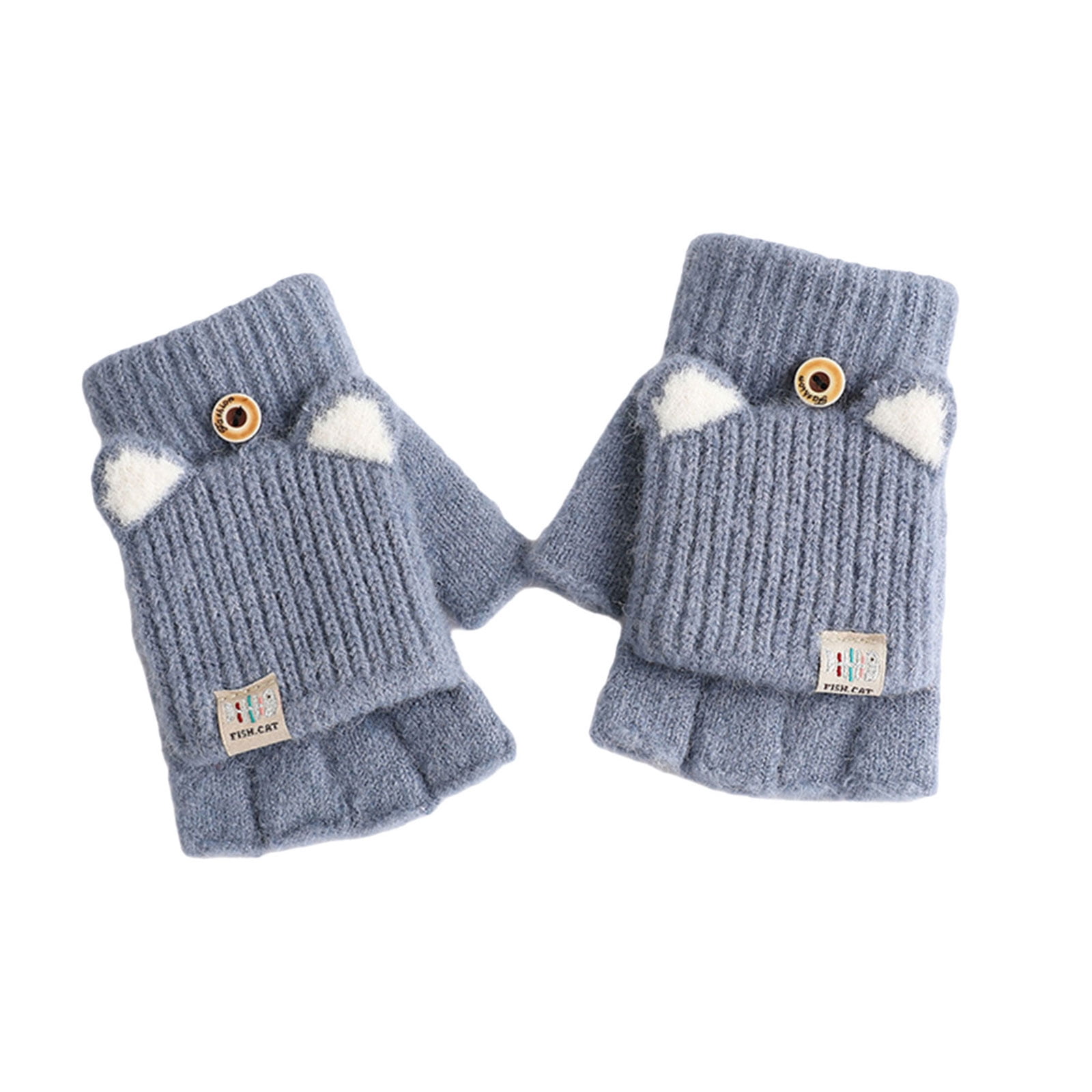 1pair Comfortable Fingerless Gloves with Flap Winter Outdoor Knitted ...