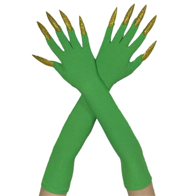 1pair Elastic Fabric Gloves Unisex Mittens Witch Gloves Long Nails for ...