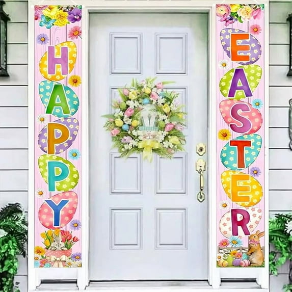 1pair Happy Easter Porch Banner with Bunny Egg tulip Party Front Door ...