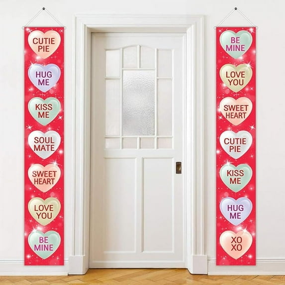 1pair Happy Valentines Day Banner Red Heart Hanging Welcome Sign ...