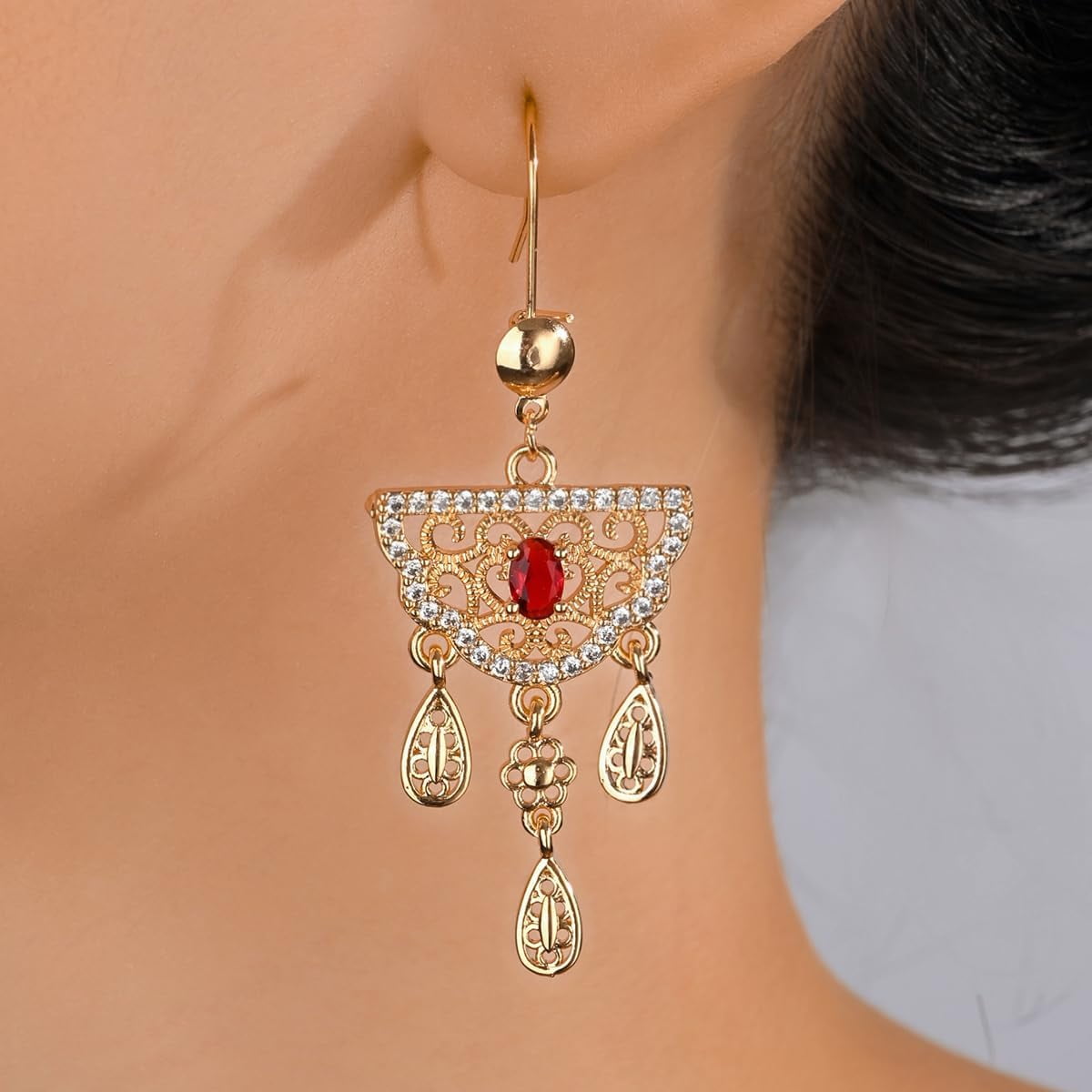 1pair Luxurious Zinc Alloy Middle Eastern Ramadan Hollow Flower Half ...