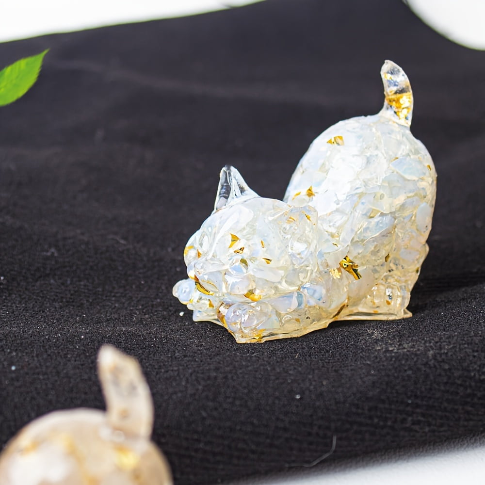 1pc 1.77in Resin Animal Cat Figurine with Tail, Natural Crystal ...
