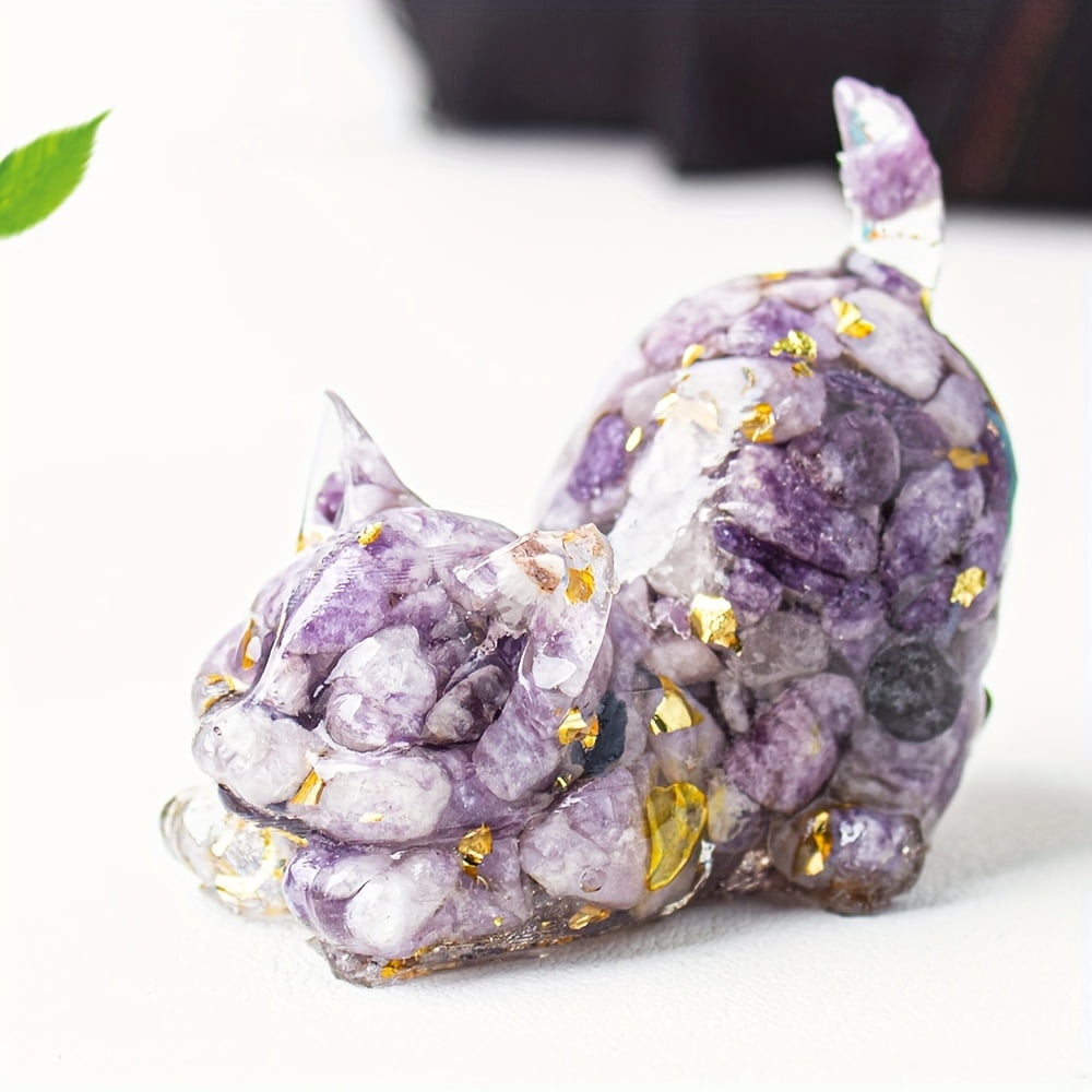 1pc 1.77in Resin Animal Cat Figurine with Tail, Natural Crystal ...