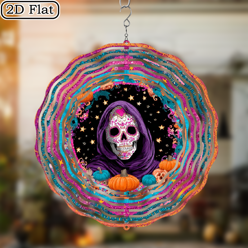 1pc 10-Inch Aluminum Wind Spinner with Vibrant Sugar Skull, Pumpkins ...