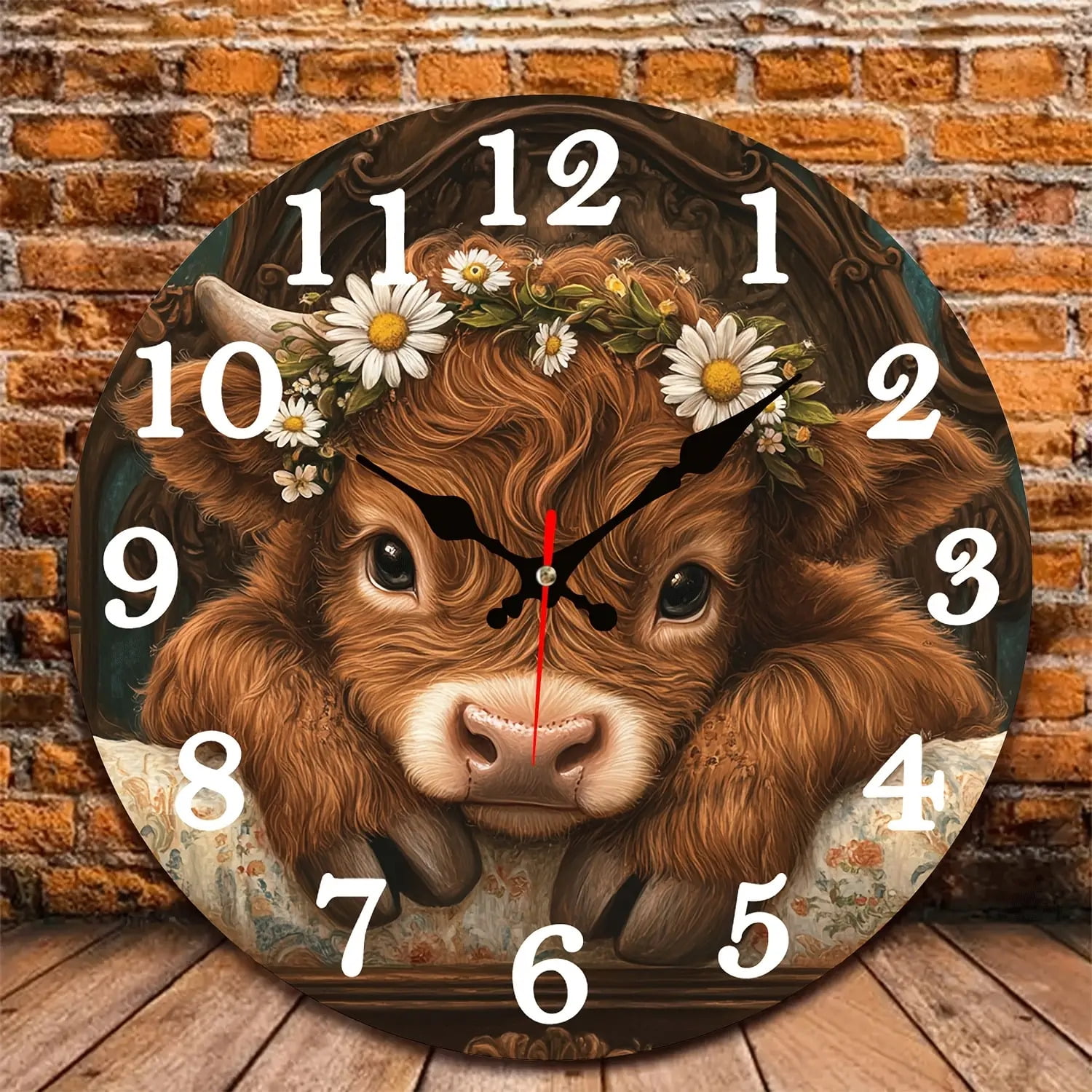 1pc 10-Inch Wooden Circular Wall Clock | Lamb Leg & Sunflower Crown ...