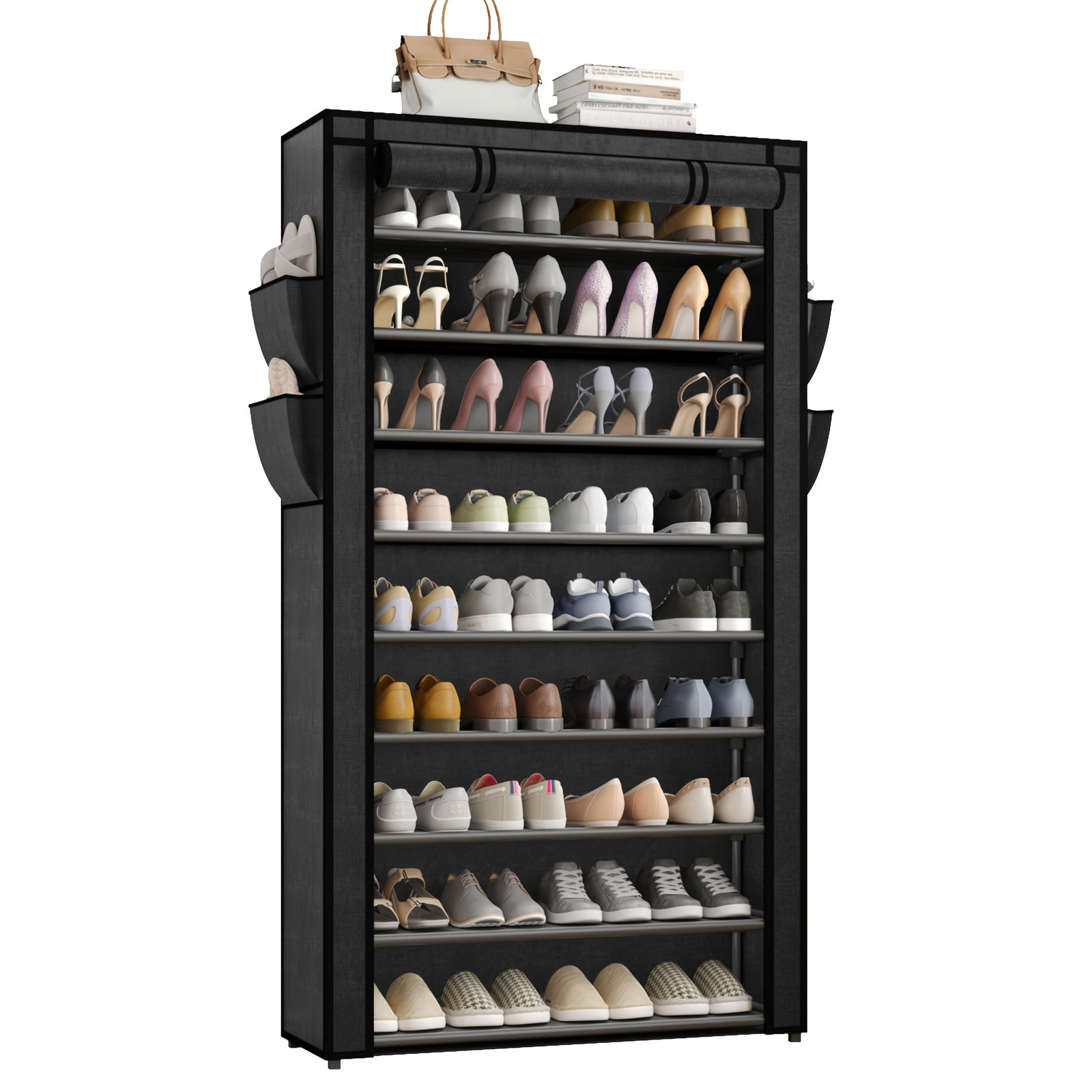 1pc 10 Tiers Shoe Organizer, Shoe Rack with Covers, Tall Shoe Rack ...