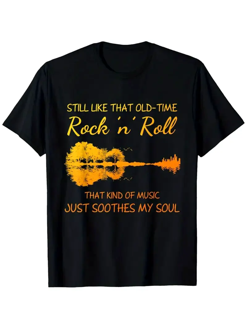 1pc, 100% Cotton, Retro Rock Music Enthusiast Pattern Print, Breathable ...