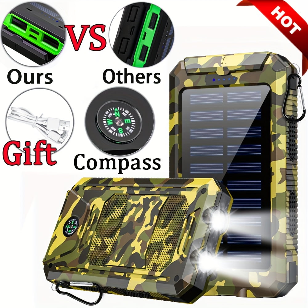 1pc, 10000/30000mAh Solar Mobile Power with Flashlight/ USB/ Type-C ...