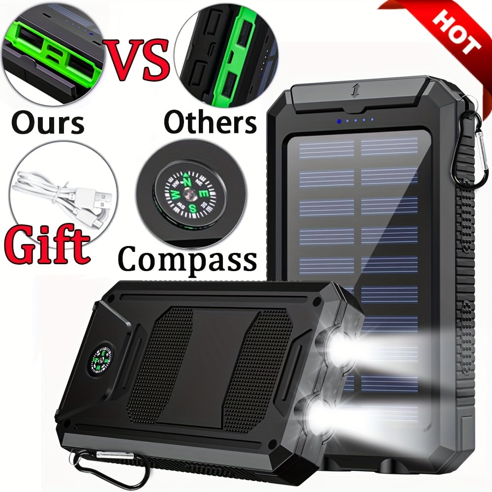 1pc, 10000/30000mAh Solar Mobile Power with Flashlight/ USB/ Type-C ...