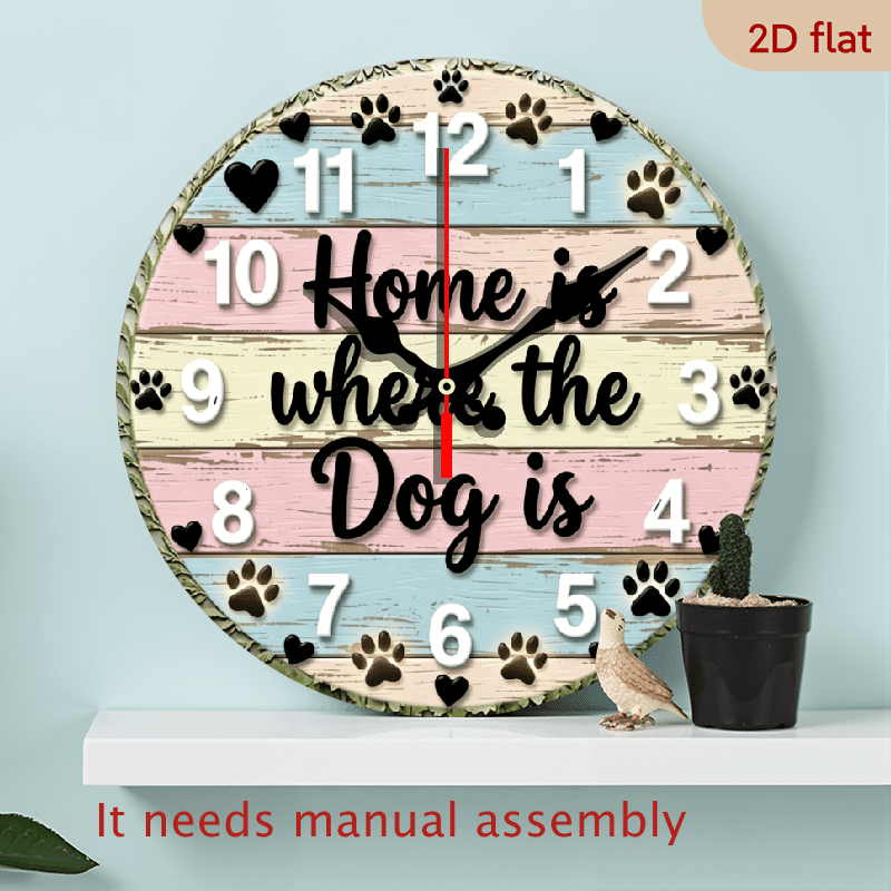 1pc 10Inch Wooden Style Wall Clock With Dog Paw Prints And Hearts Home ...