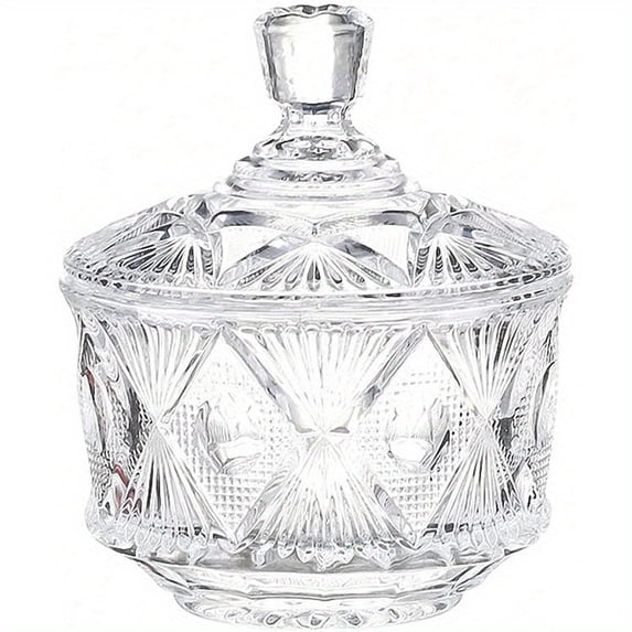 1pc 11 Ounce Old Glass Candy Dish with Lid - Transparent Storage Jar ...
