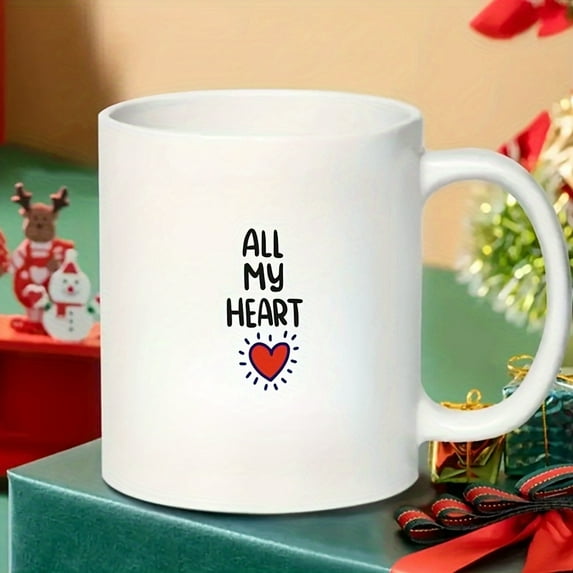 1pc 11oz "All My Heart" Funny Coffee Mug - Ceramic Tea Cup with Red ...