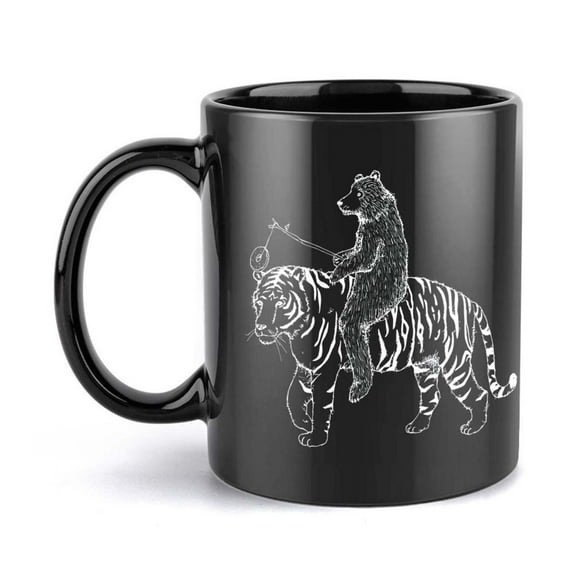 1pc 11oz Black Ceramic Coffee Mug with Bear Riding Tiger Design Durable ...