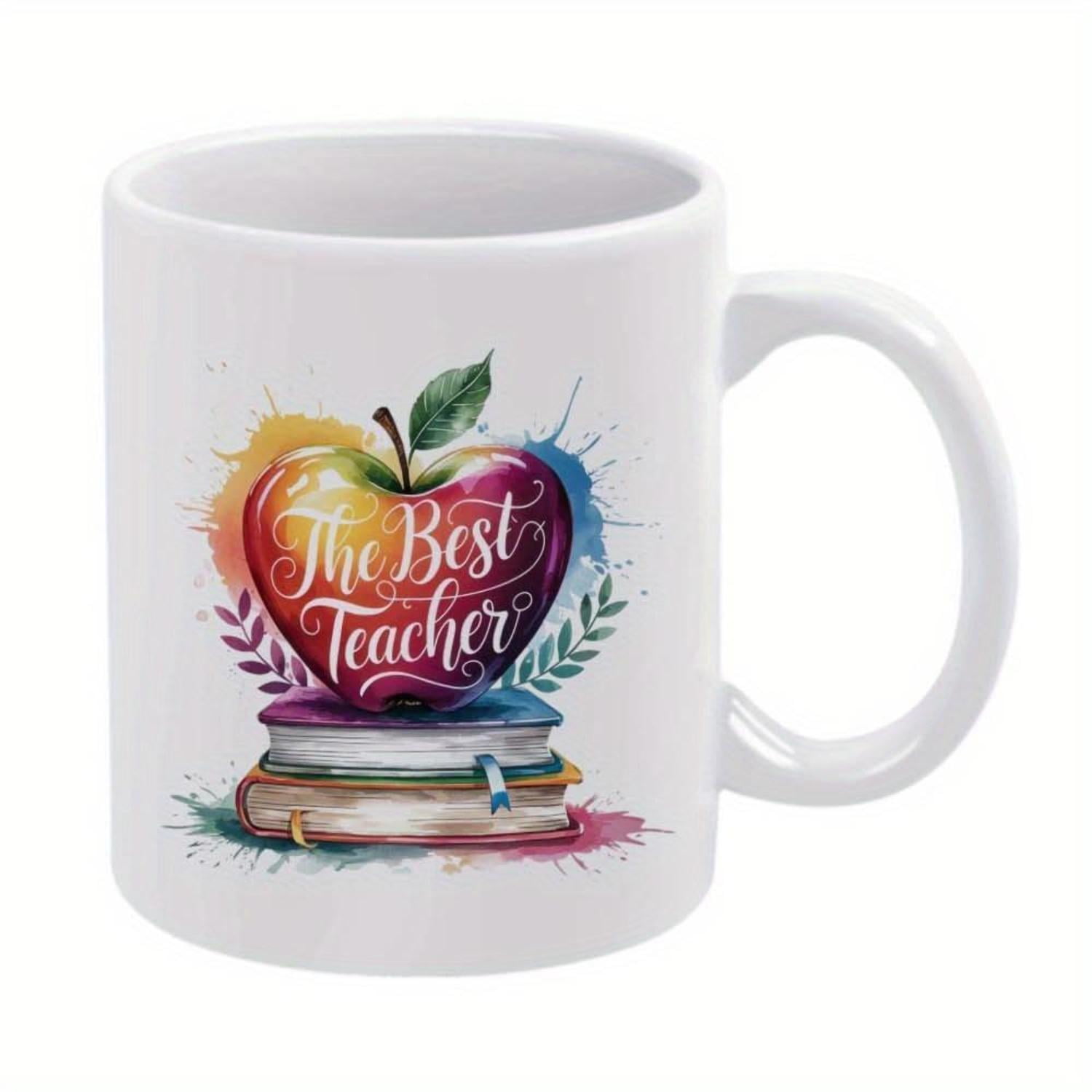 1pc 11oz Ceramic Coffee Mug Books Design with The Best Teacher Quote ...