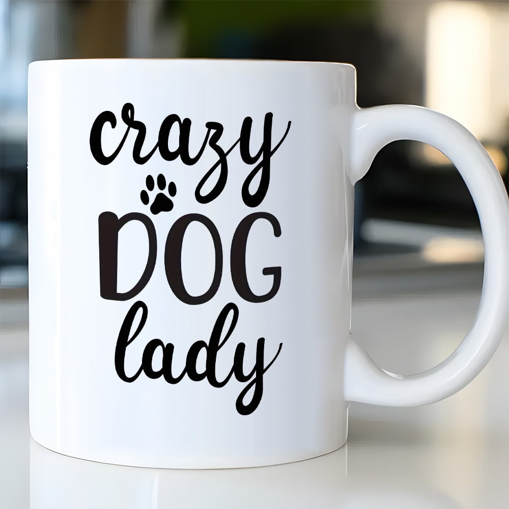 1pc, 11oz, Ceramic Coffee Mug - Crazy Dog Lady With Paw Prints, White ...