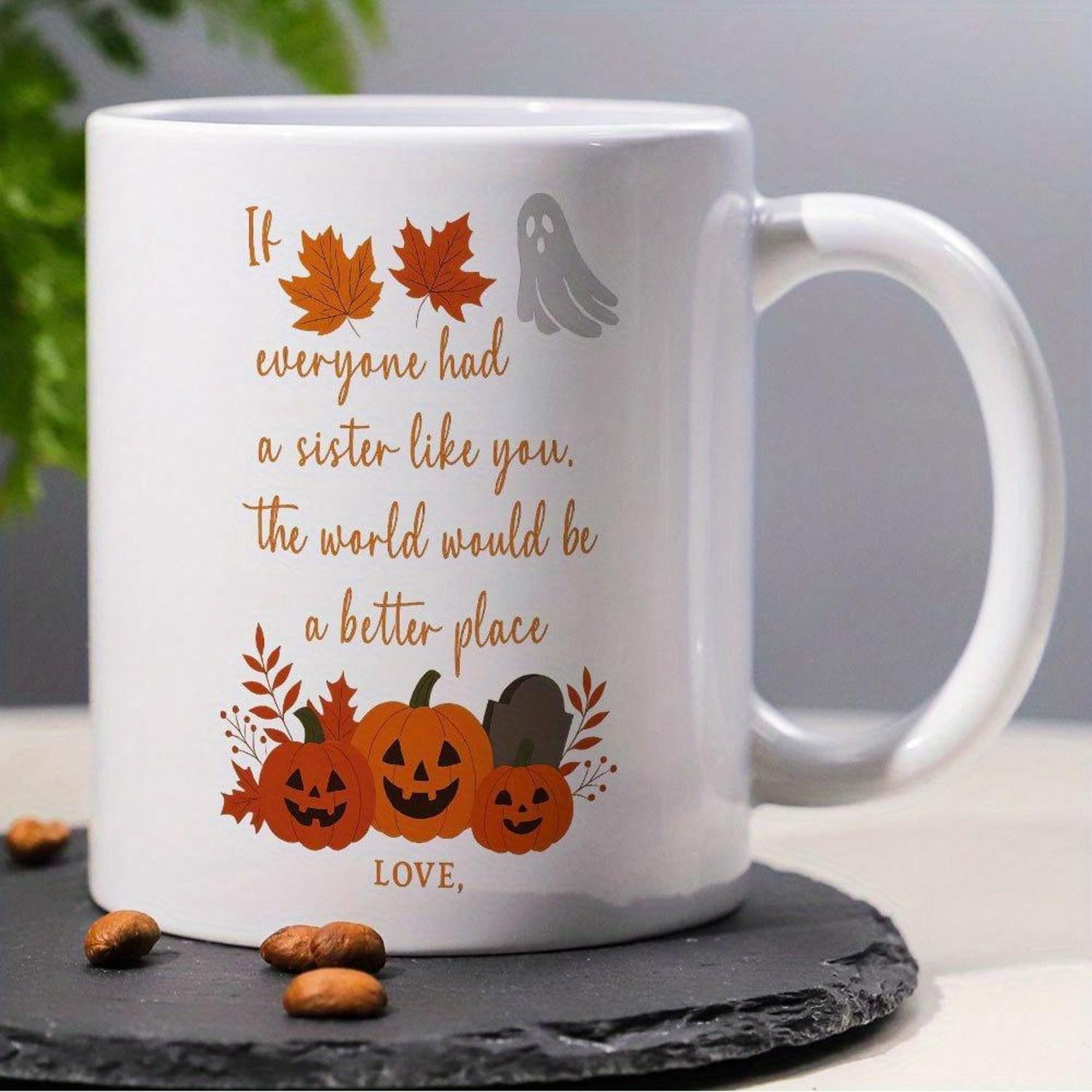 1pc 11oz Ceramic Coffee Mug with Pink Rim White Body Autumn Fall ...