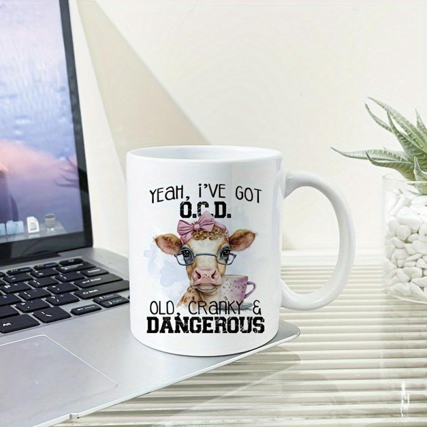 1pc 11oz Ceramic Coffee Mug with Cute Cow Pattern Humorous Old Crazy ...