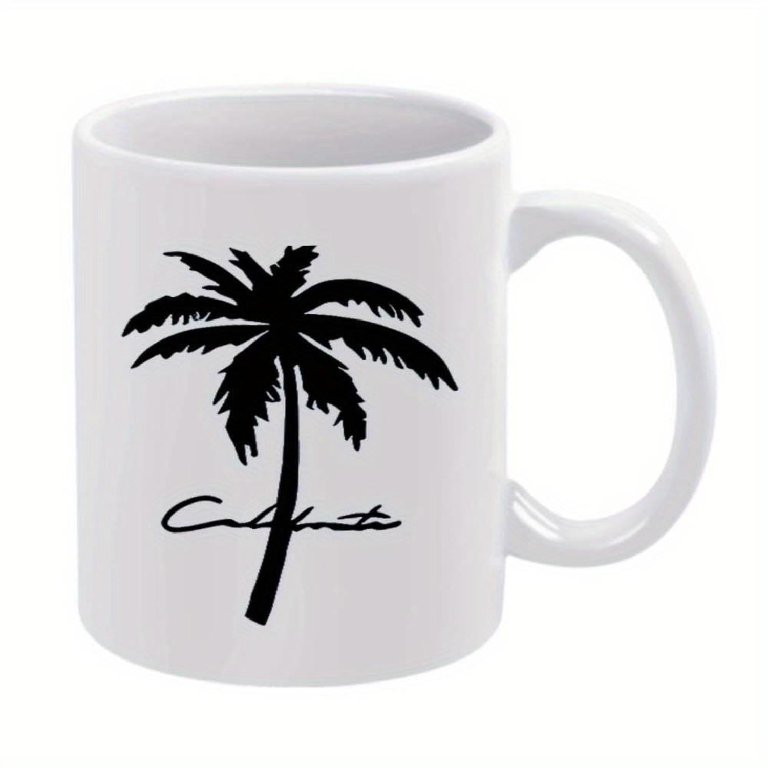 1pc 11oz Ceramic Coffee Mug with Tree Design Café Script Black on White ...