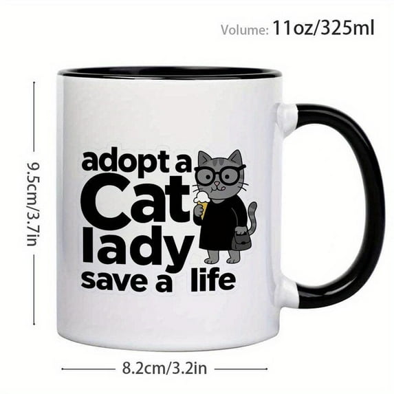 1pc 11oz Ceramic Lady Coffee Mug with Adopt Don t Shop Slogan Cute Lady ...