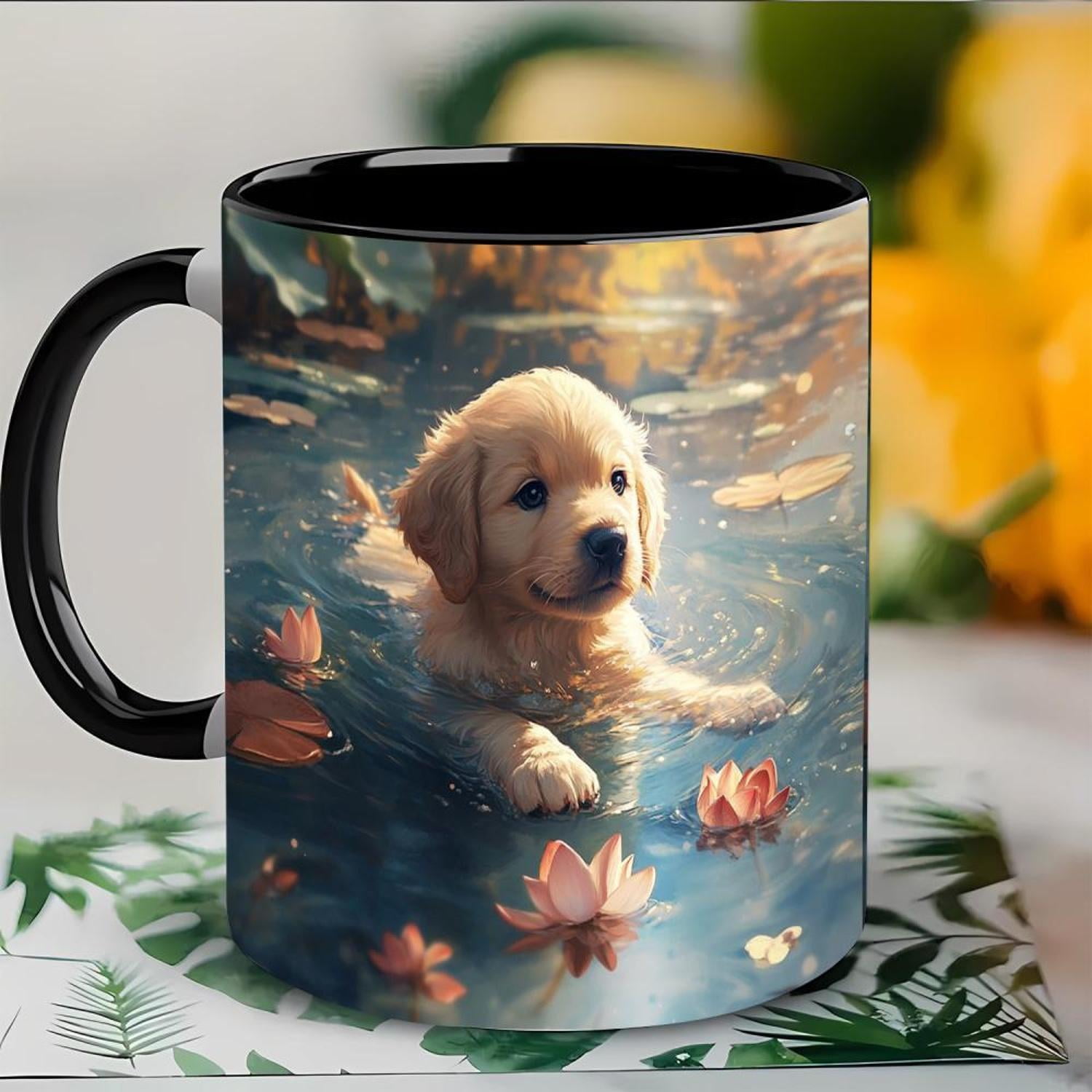 1pc 11oz Ceramic Mug with Golden Retriever Puppy in Design Cute Dog ...
