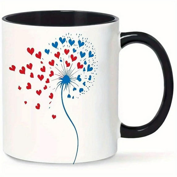 1pc 11oz Ceramic Mug Romantic Dandelion Seeds Forming Heart Design ...