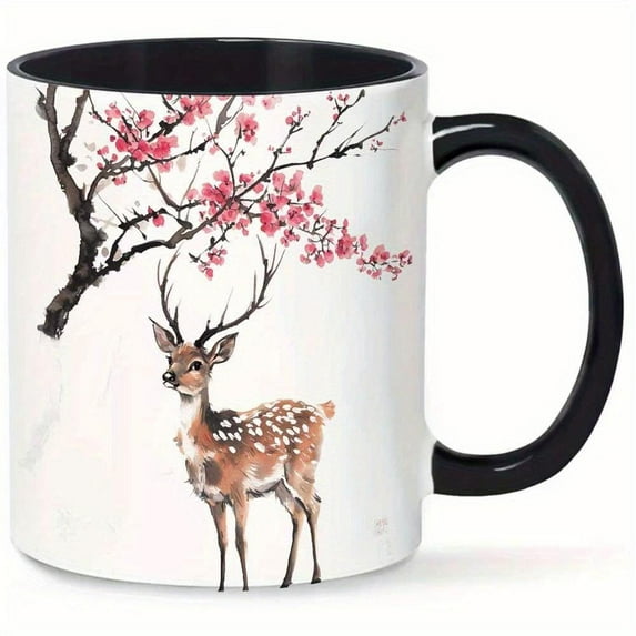 1pc 11oz Ceramic Mug with Traditional Chinese Ink Art of Deer Plum ...