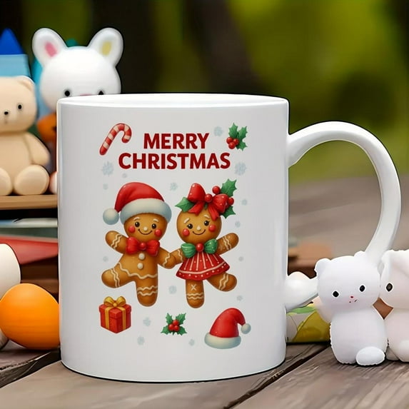 1pc 11oz Christmas Gingerbread Couple Ceramic Coffee Mug with Santa Hat ...