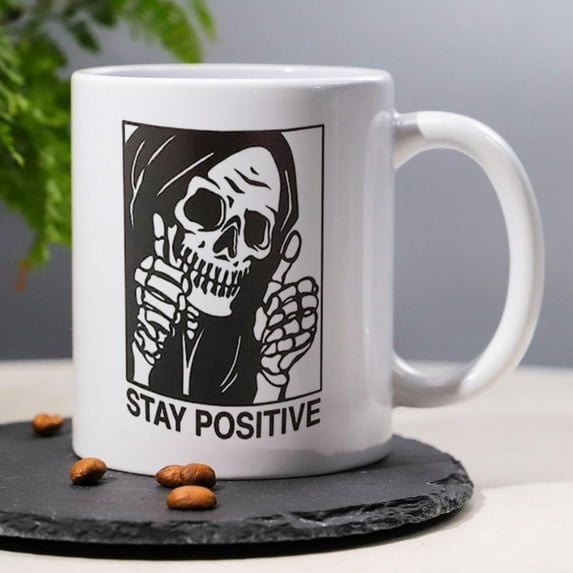 1pc 11oz Coffee Mug with Stay Positive Skeleton Design Microwave Hand ...