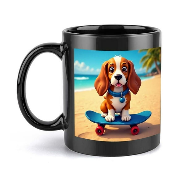 1pc 11oz Cute Beagle Dog Ceramic Coffee Mug Black Skateboarding Pup ...