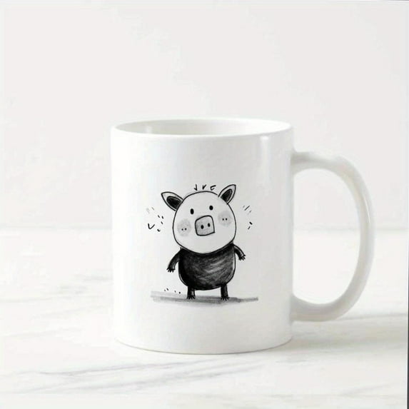 1pc 11oz Cute Pig Mug with Minimalist Black White Line Art Leak Proof ...