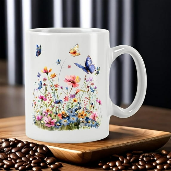 1pc 11oz Floral Print Mug with Vibrant Design Hand Wash Only Coffee Tea ...