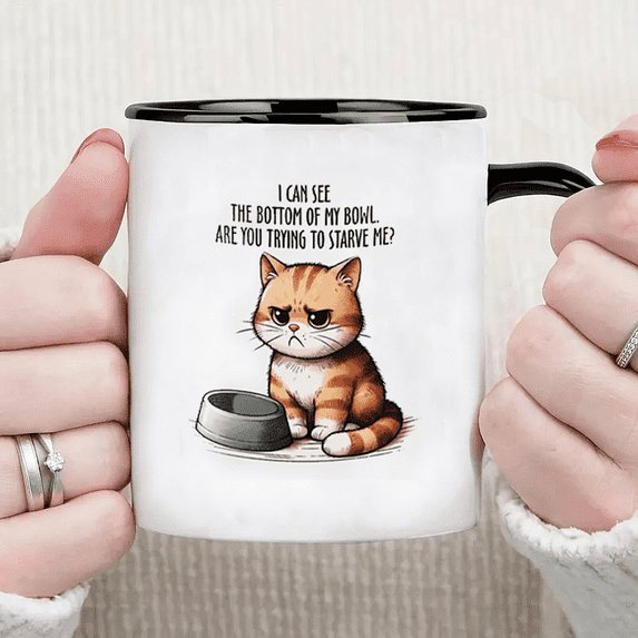 1pc, 11oz Funny Cat Coffee Mug - Humorous "Are You Trying To Starve Me ...