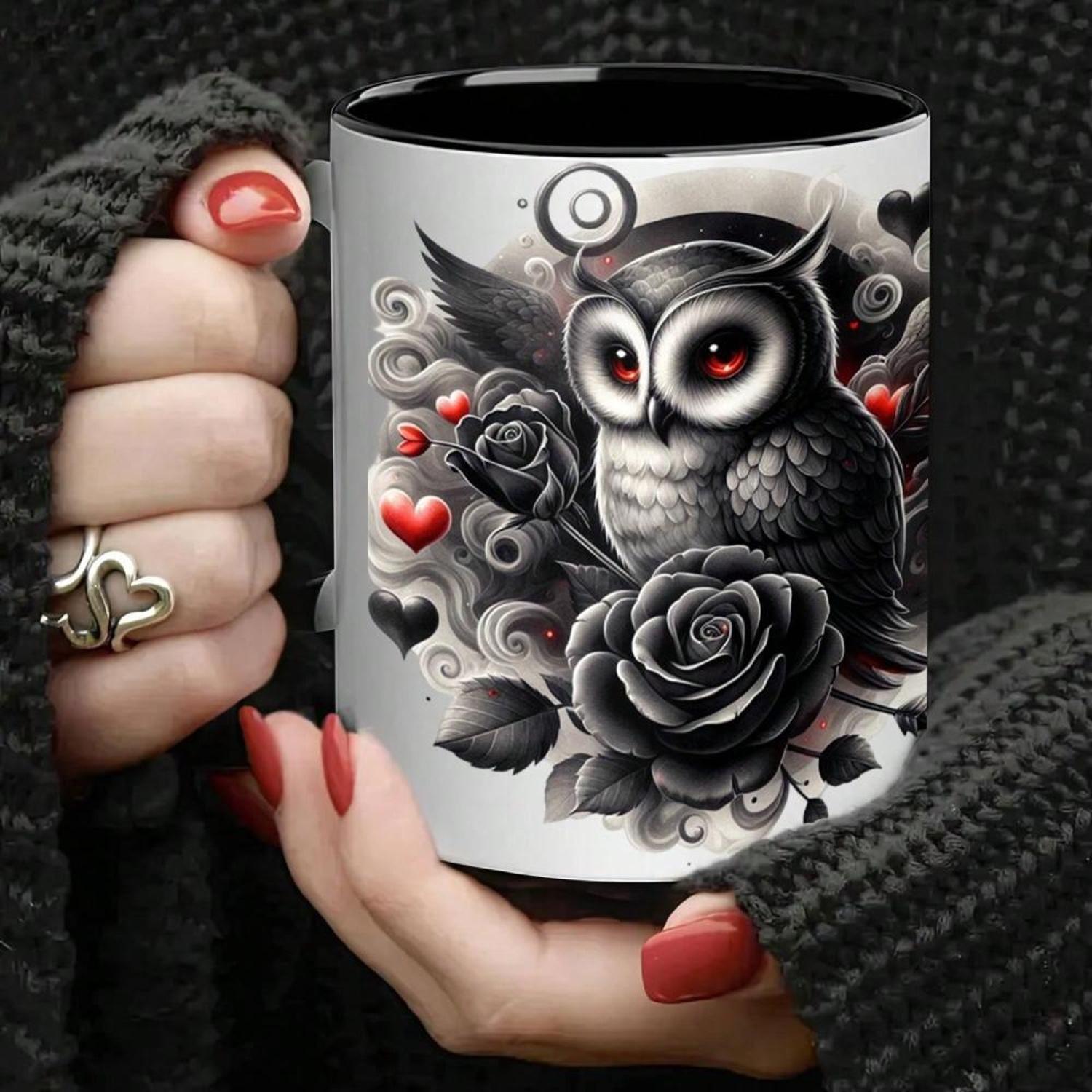 1pc 11oz Gothic Owl Ceramic Coffee Mug Unique Love Themed Cup 11oz ...