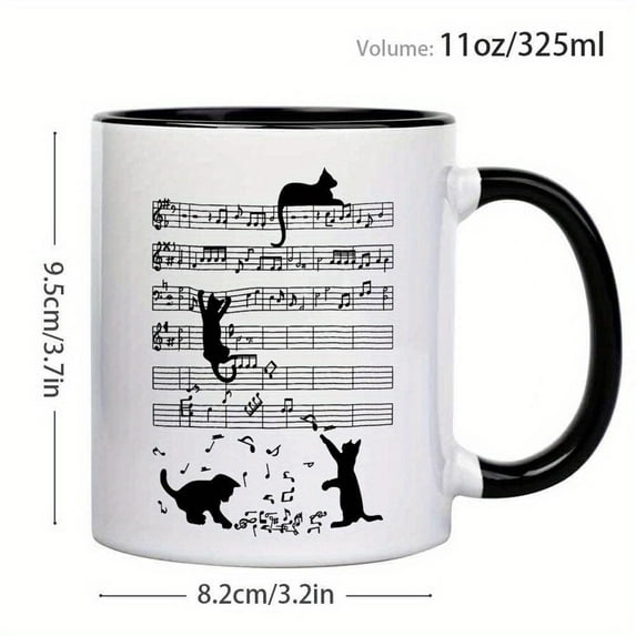 1pc 11oz Music Note Coffee Mug Black White with Musical Staff Paw Print ...