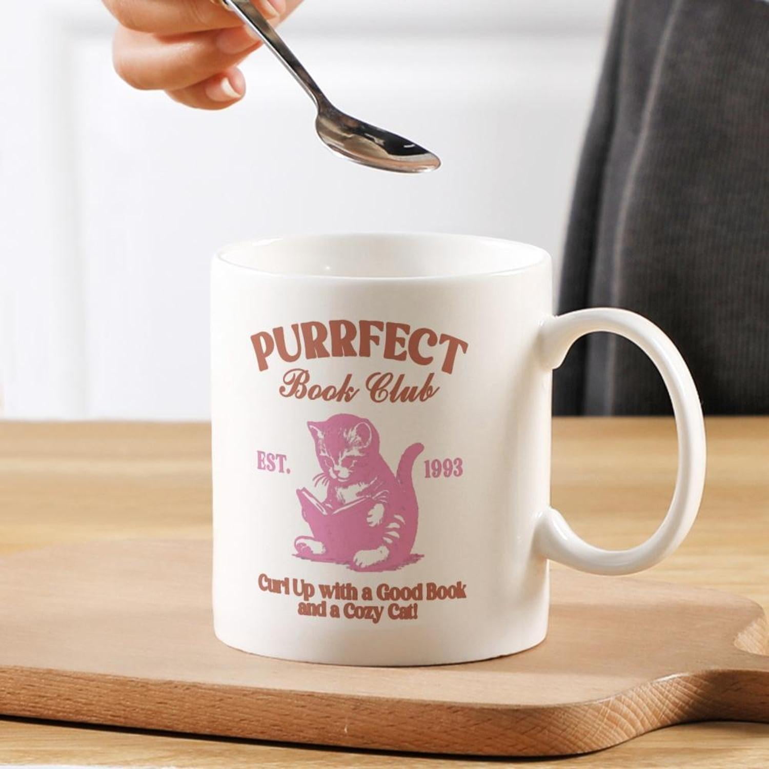 1pc 11oz Purrfect Book Club Ceramic Mug with Cute Reading Design Hand ...